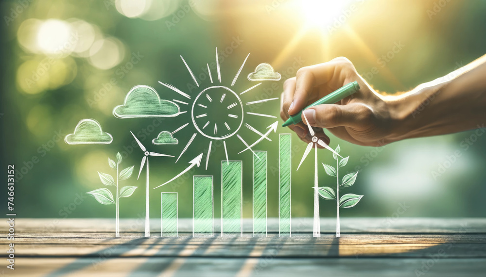 Renewable Energy suitability concept - A hand sketches a sustainable ...