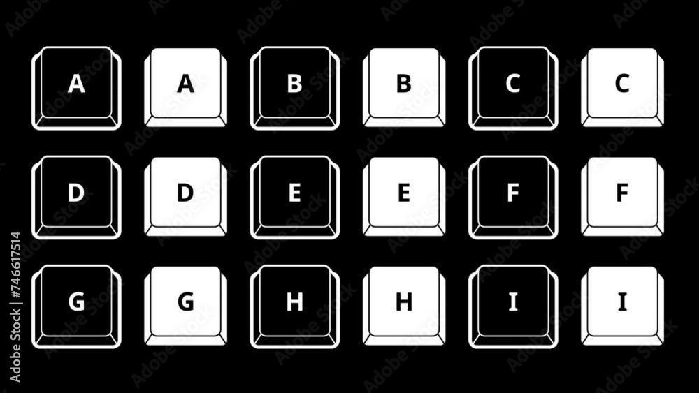 Alphabet Letters on keyboard buttons motion graphic with alpha channel ...