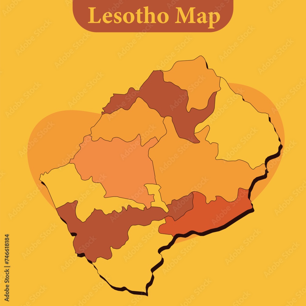National map of Lesotho map vector with regions and cities lines and ...
