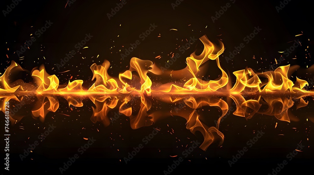 Fire flames on black background. fire flames and sparks with horizontal ...