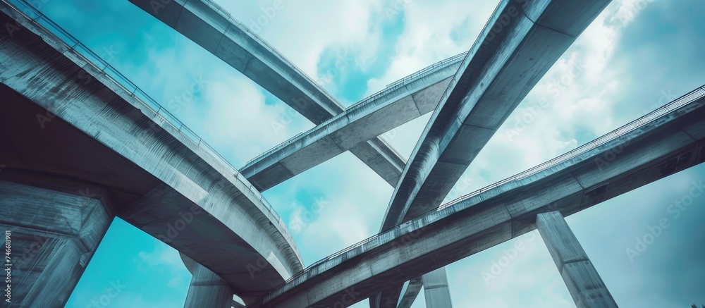 A modern multilevel road junction, showcasing the intricate design and ...
