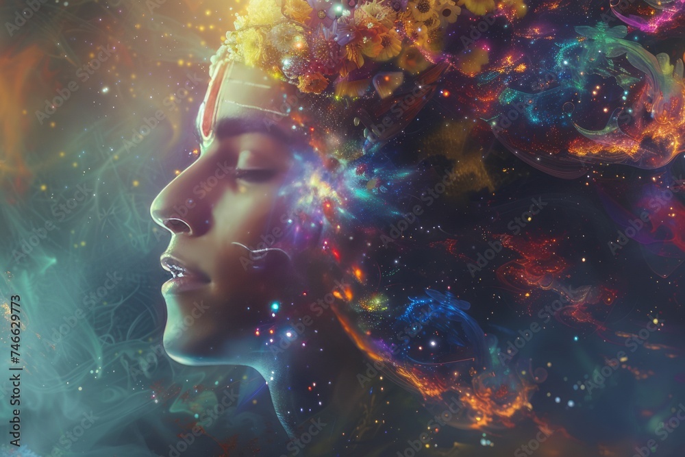 Lord Krishna in a celestial divine background, Grace, smile , blessings ...