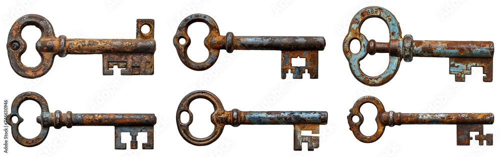 Vintage old key set on a transparent background Stock Photo | Adobe Stock