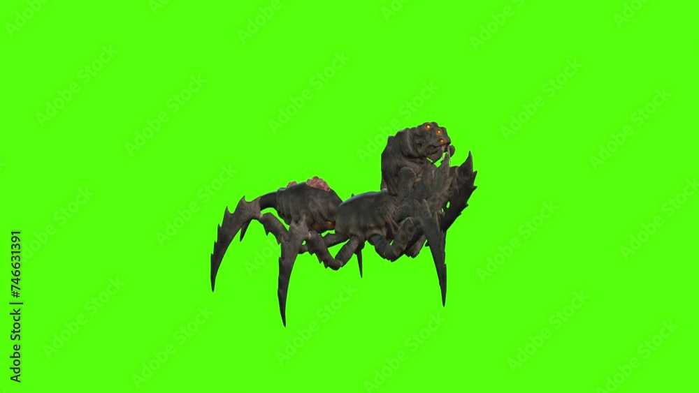 Monster Spider Crawl Forward Green Screen Animation 4K Rendering Stock ...
