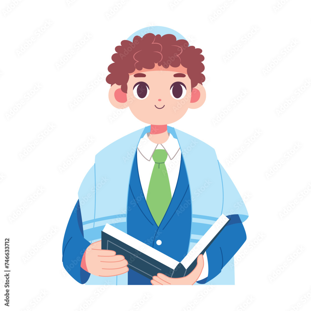 Vector Jewish Boy Holding Torah book Cartoon Illustration Isolated ...