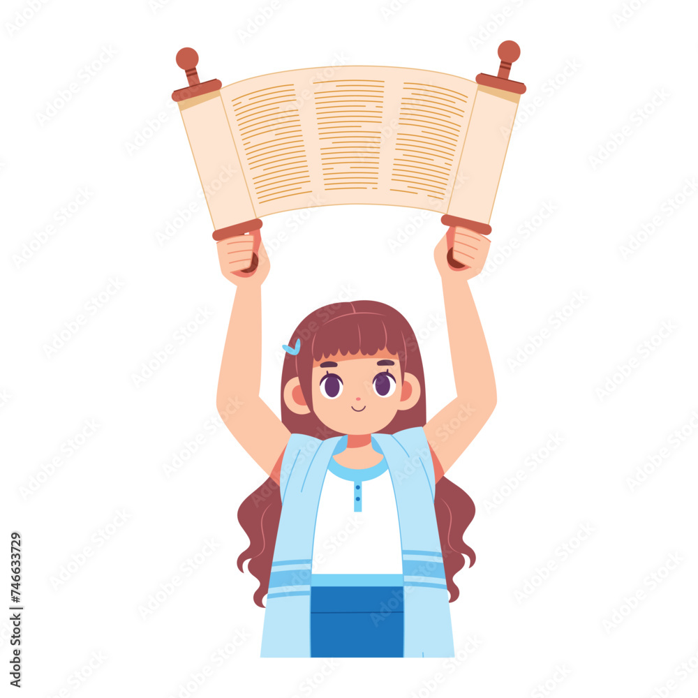 Vector Jewish Girl Traditional Bat Mitzvah Cartoon Illustration ...