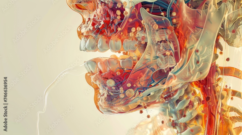 This transparent illustration of a human head reveals a detailed view ...
