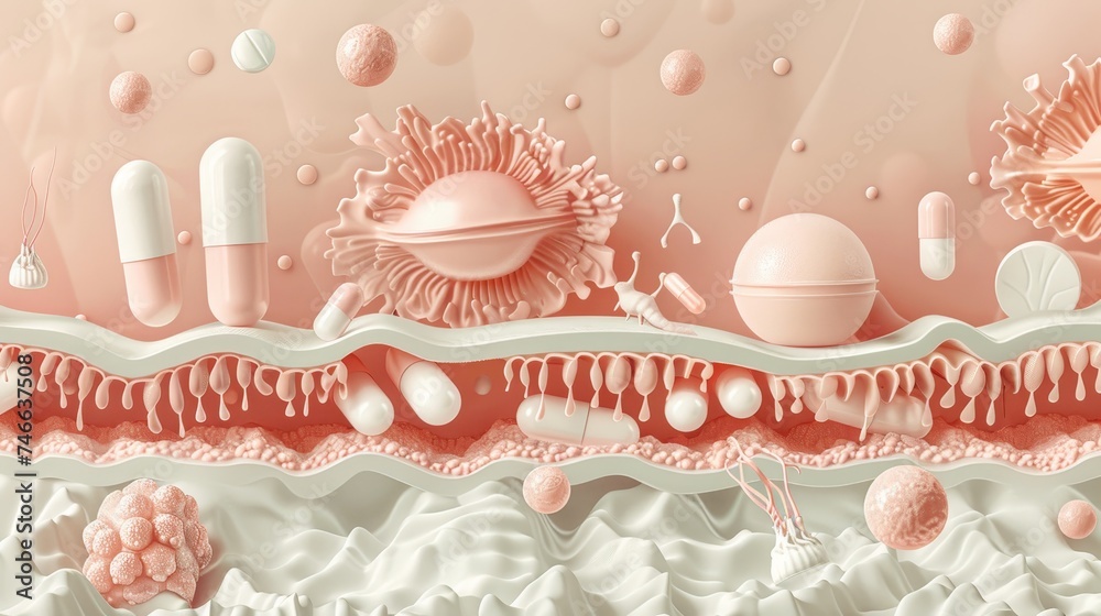 Artistic representation of drug molecules interacting with a cell ...