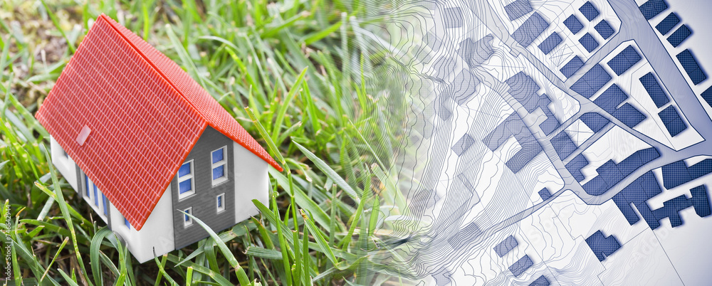 New home and free vacant land for building activity - Construction industry concept with a ...