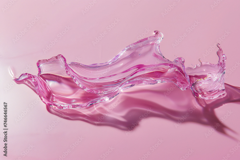 Pink color transparent gel serum texture smear on a pastel pink ...