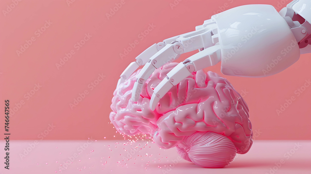 Robot controlling the human brain and thoughts, artificial intelligence ...