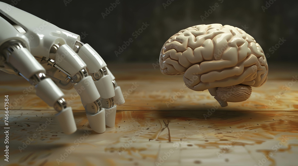 Robot controlling the human brain and thoughts, artificial intelligence ...