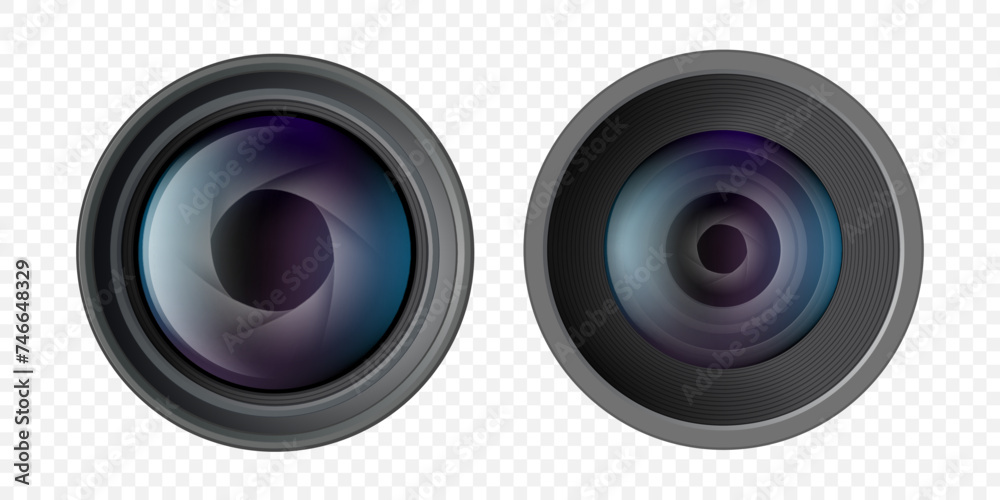 Camera lens mockup. Object isolated on transparent background. Stock ...