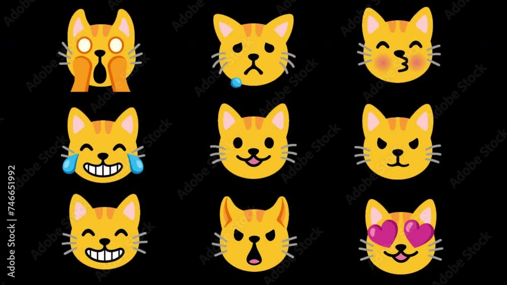 Vidéo Stock Extended Pack of Animated Cat Face Emoji on a Transparent ...
