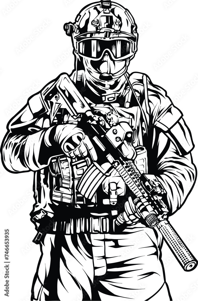 vector tactical us army soldier with gun Stock Vector | Adobe Stock