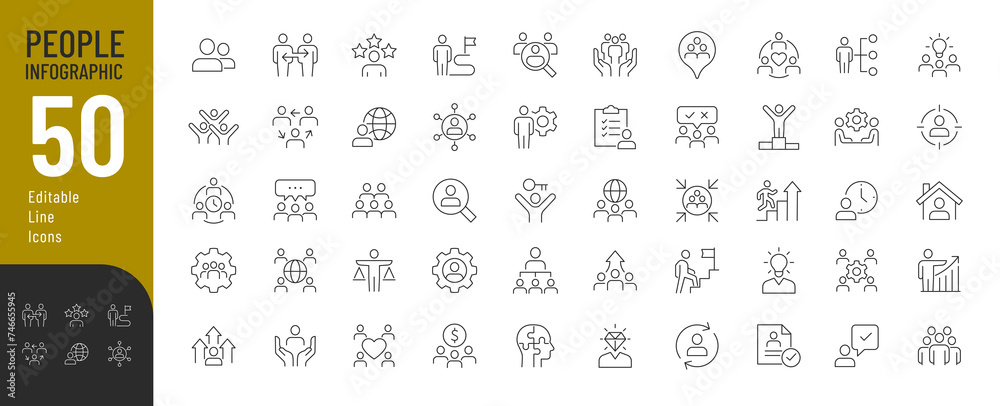 People Infographic Line Editable Icons. Vector illustration in a thin ...