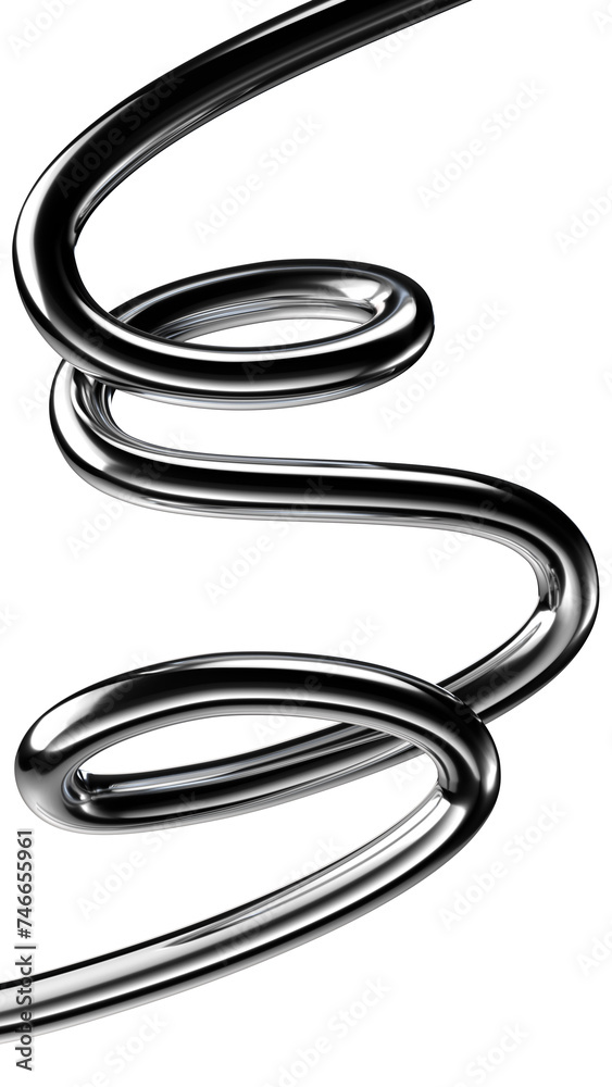 Metallic tangled line shape isolated. Futuristic curved metal rope ...