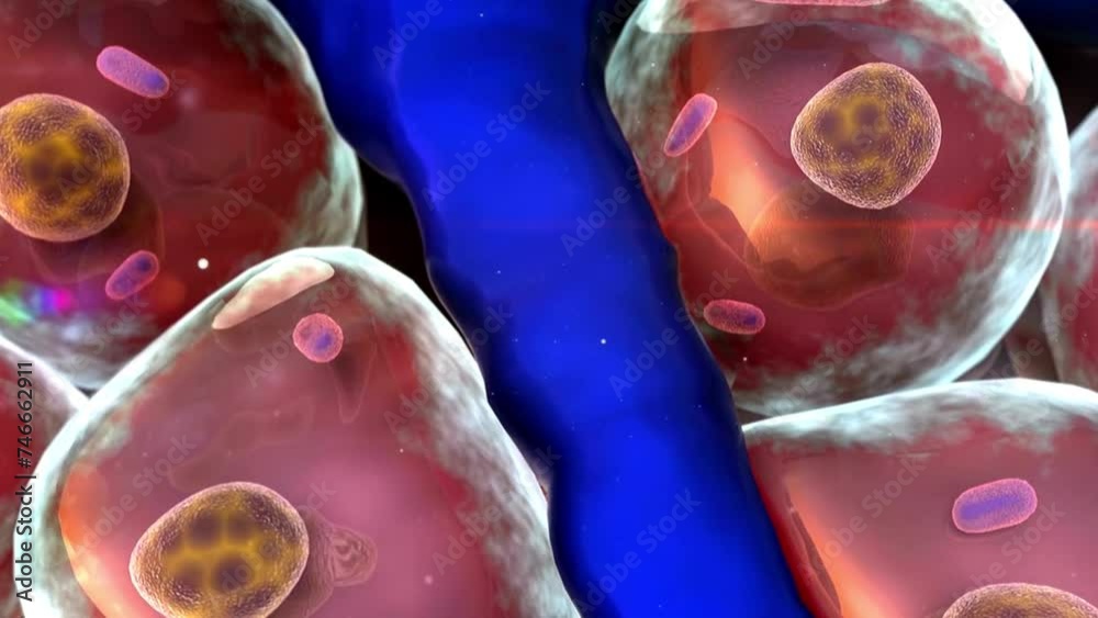 3D human cell and Vein, the metabolism, living cell, group of cells ...