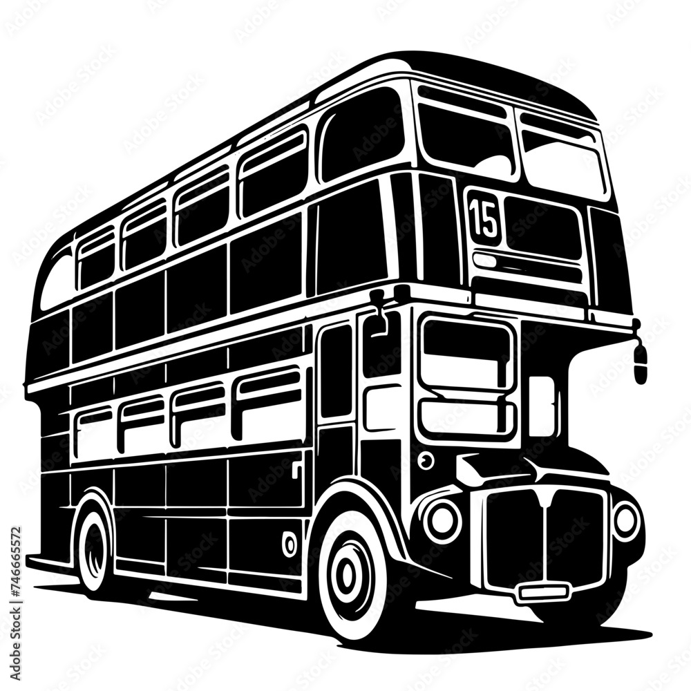 Cartoon Black and White Isolated Illustration Vector Of A London Double ...