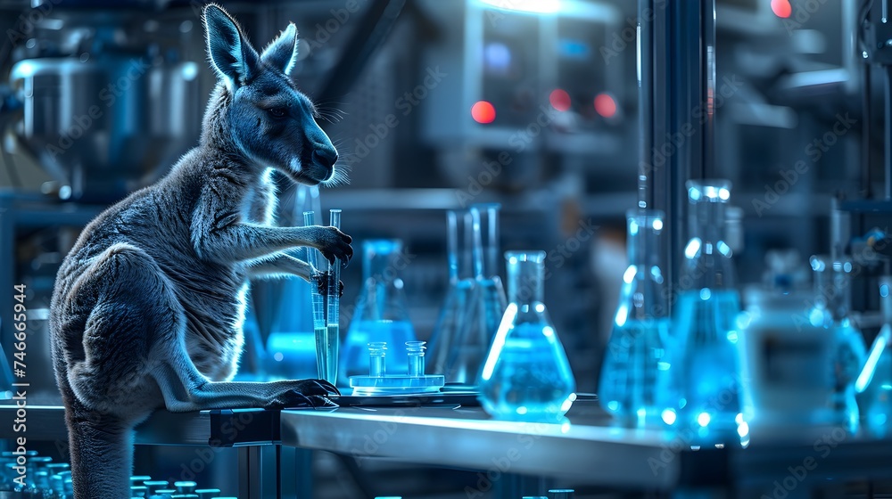 Kangaroo in a Futuristic Laboratory with Test Tubes and Beakers Stock ...