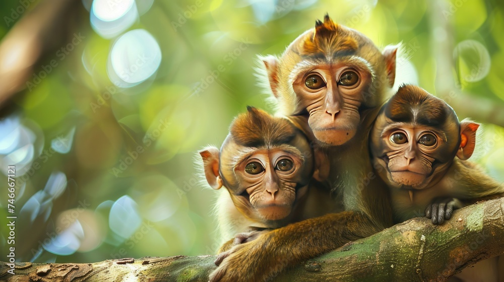 Witness the charm of a red-faced macaque monkey family with playful ...