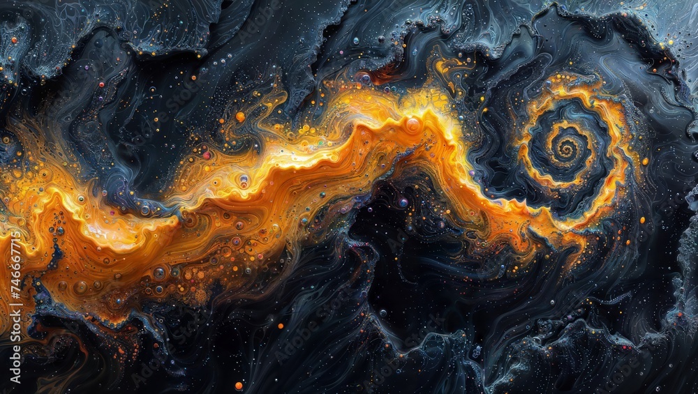 Fiery Splash: A black and orange swirl resembles a chaotic splash of ...