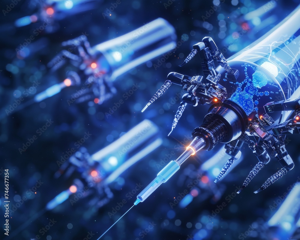 Nanobots administering a vaccine, showcasing a futuristic approach to ...