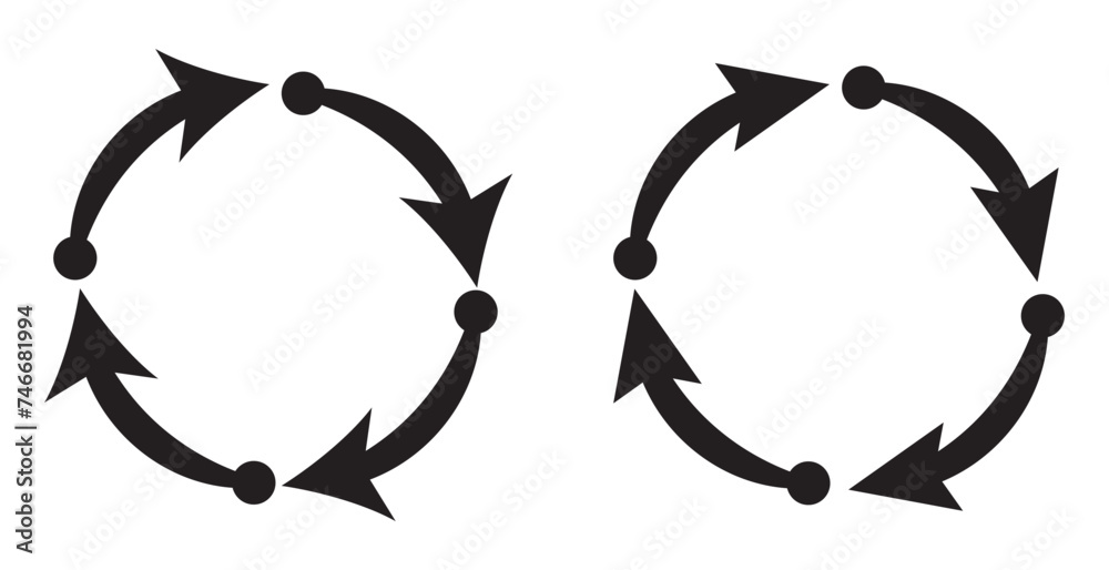 4 arrow pictogram refresh reload rotation loop sign set. Volume 02. Simple black icon on white ...