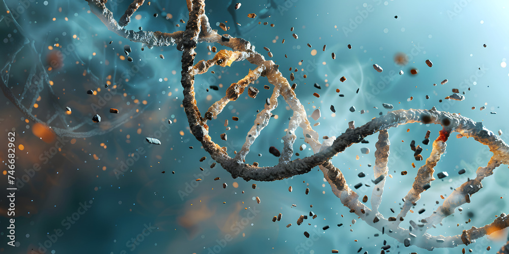 Damaged DNA and genetic mutation biotechnology concept as a double ...