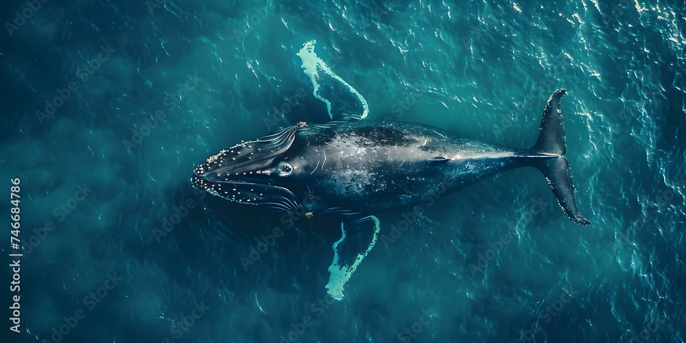 Climate change poses new threats to North Atlantic right whales amidst existing dangers. Concept ...