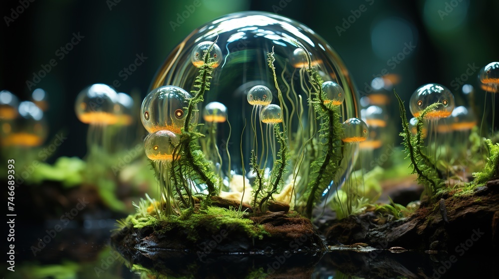 aliens in a bubble, in the style of cottagepunk, tender depiction of ...