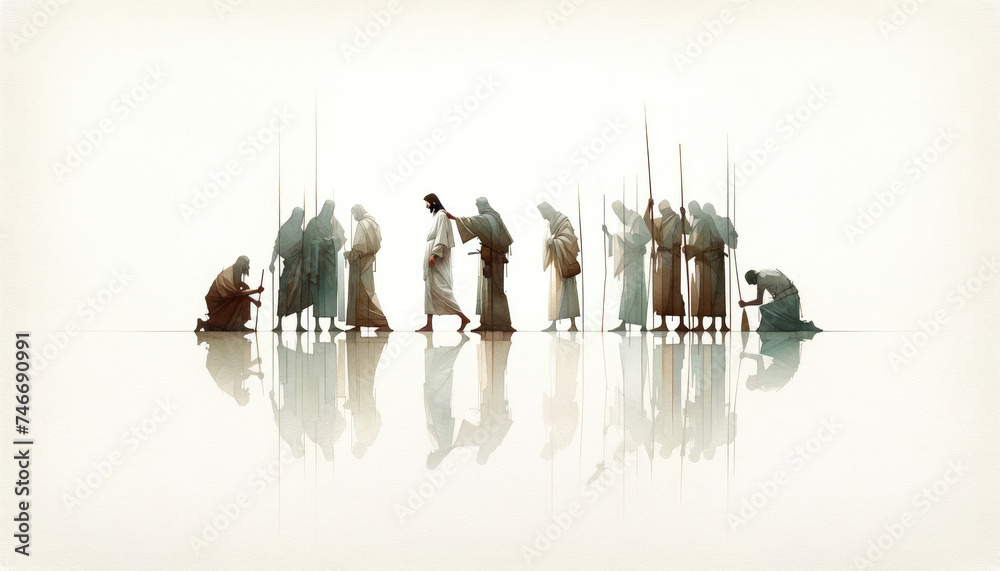 Betrayal and arrest. Life of Jesus. Digital watercolor painting. Stock ...