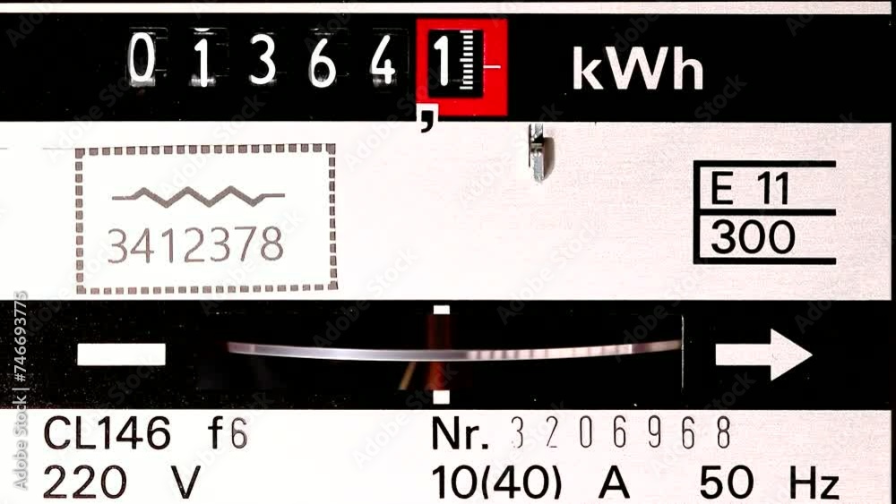 Electricity meter electric meter with red dial number. kWh symbol ...