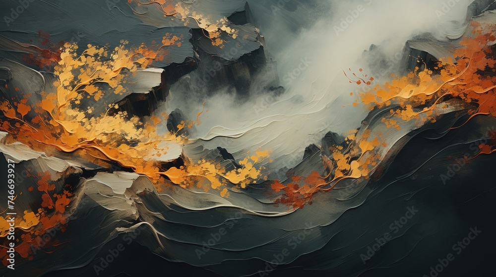 an aerial view of trees in the color of autumn, in the style of ...