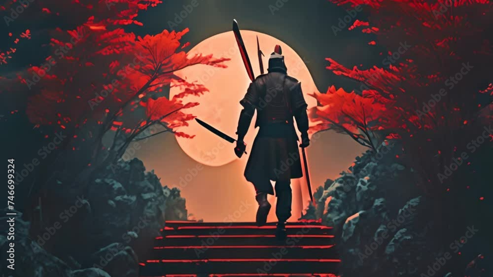 Japanese warrior samurai walk in forest footage. The terrifying ronin ...