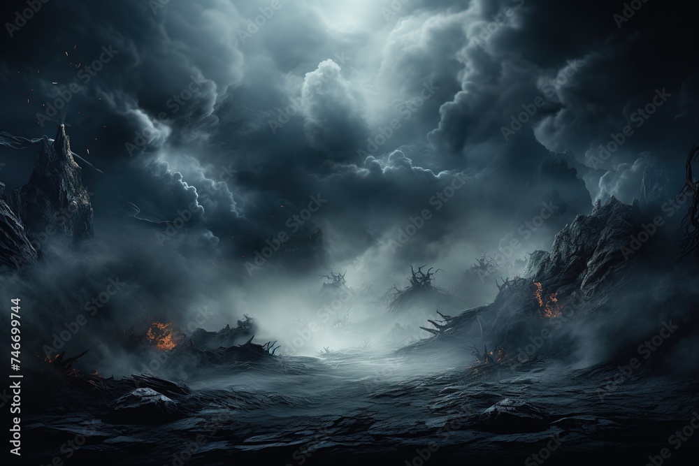 an image of black background with smoke, in the style of photo ...