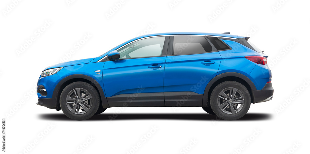 Opel Grandland SUV car, side view isolated on white background Stock ...