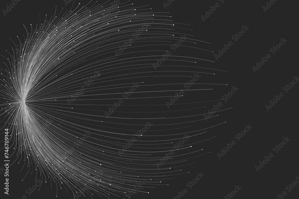 On a dark background, a white circular explosion composed of random ...