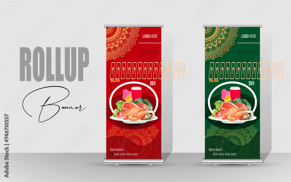 Happy Ramadan Roll Up Banner design. Ramadan special food banner ...