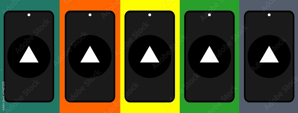 Triangular Shape showing on the five mobile screen inside a circle ...