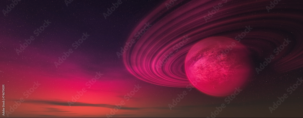 Sci-fi Colorful Cloudscape Sky Background with Alien planet. 3d ...