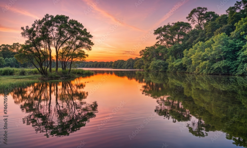 beauty of nature unfolds as the sun dips below the horizon, casting a ...