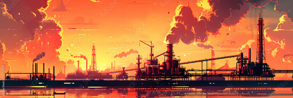 Evolution from a simple oil rig to a large oil and gas plant Stock ...