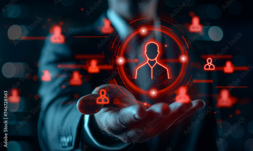 Futuristic Interface of Human Resource Management. A businessman ...