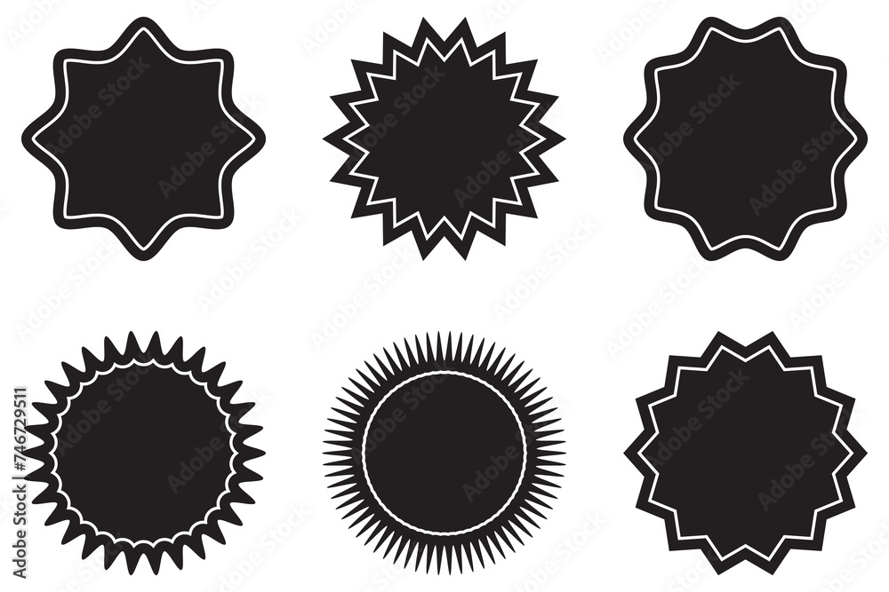 Set of black and white badges. Set of vector starburst, sunburst badges ...
