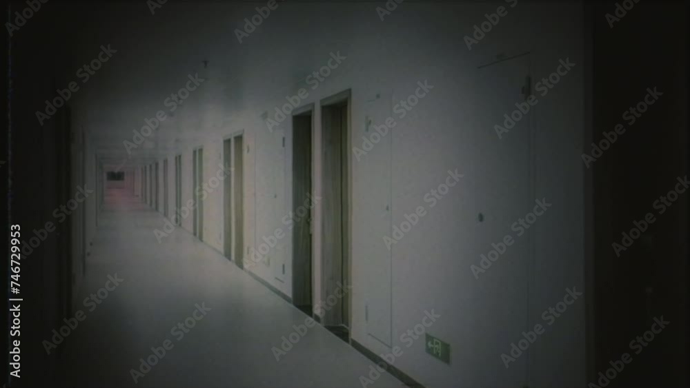 Walking In Eerie Hallway Old VHS Texture Spooky Corridor Tracking Shot ...