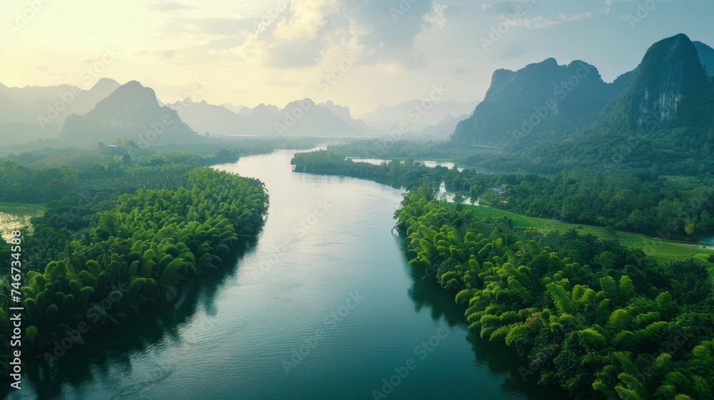 Beautiful natural scenery of river in southeast Asia tropical green ...
