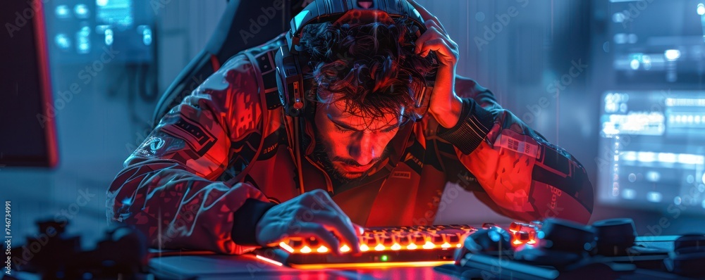 Medium shot The breakdown of an eSports athlete under the pressure of ...