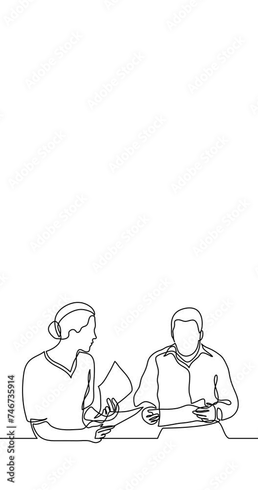 Self drawing continuous line animation of people talking conversation ...