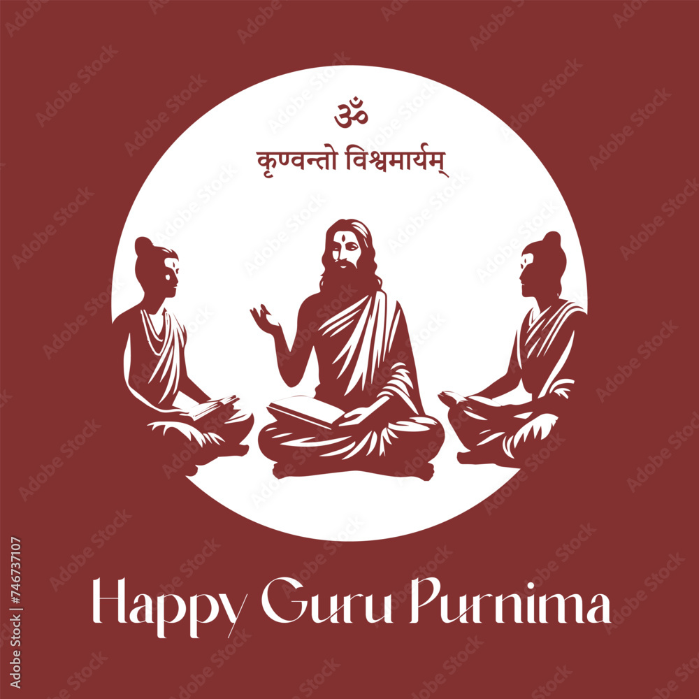 Happy Guru Purnima Vector Art. Guru Shishya. Indian Teacher Student ...